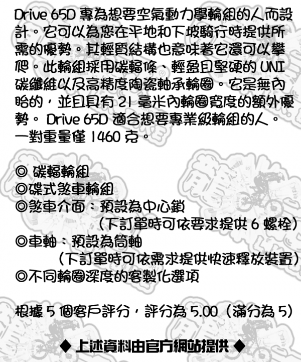 [ELITEWHEELS] DRIVE 65D 碳纖輻條碟煞陶瓷培林輪組 – 龍記單車